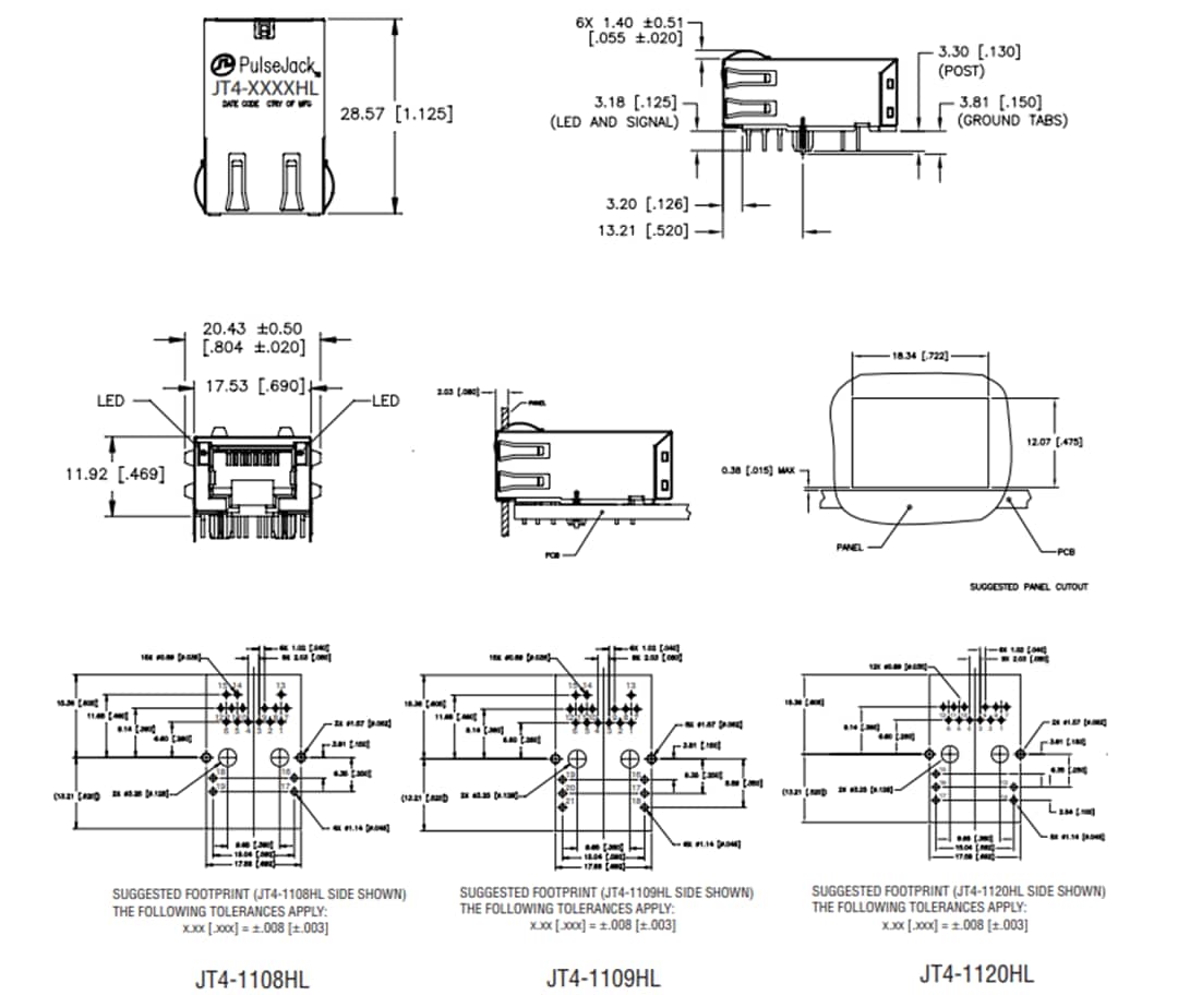 PulseJack™ 1x1 Tab-Down RJ45 Connectors - PulseLarsen Antennas | Mouser